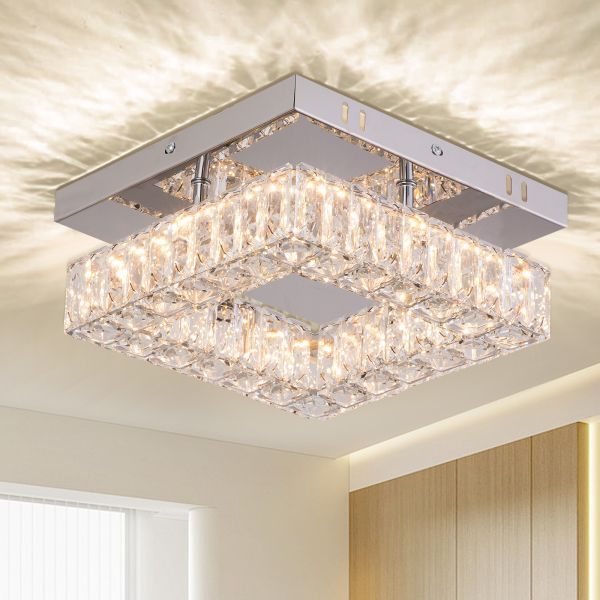 Quality Factory Square Flush Mount Crystal Chandelier Ceiling Fan For Kitchen Bathroom for sale