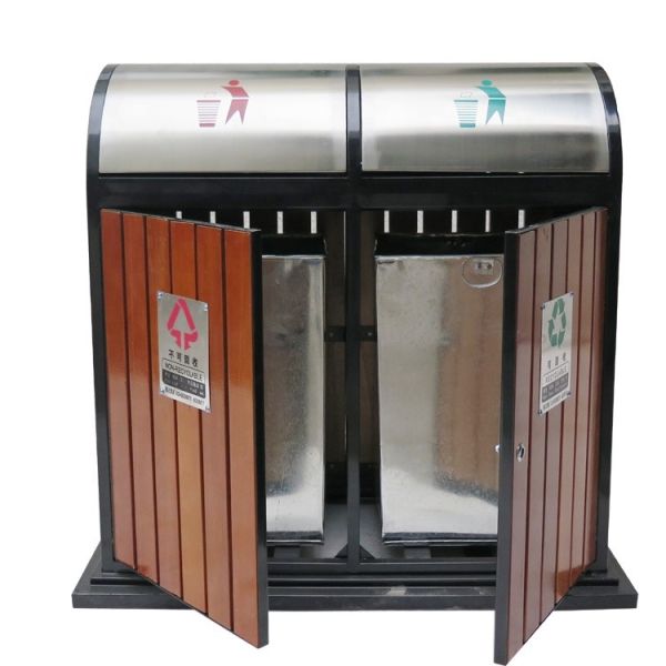 Quality Rectangular 30L 7.9gal Double Wooden Trash Bin for sale