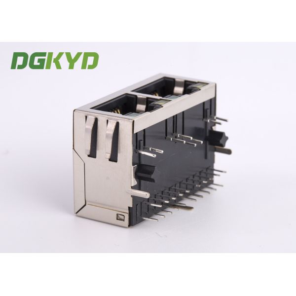 Quality Right Angle 1 X 2 Port RJ45 Modular Jack With Internal Isolation Transformer for sale