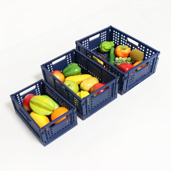 Quality Cuboid Stacking Plastic Foldable Crates For Kitchen Thickened Collapsible Durable for sale