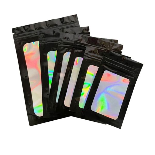 Quality Custom Print Hologram Zipper Bag Resealable Smell Proof Holographic Sachet for sale