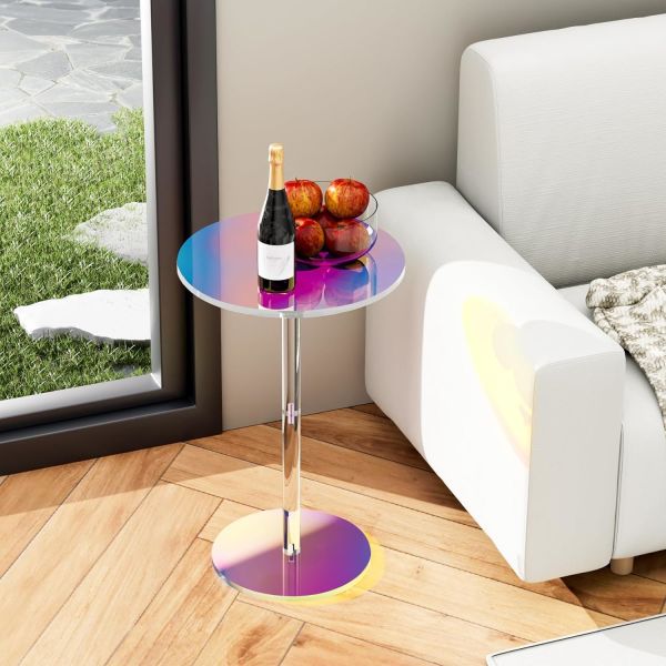 Quality Knock Down Design Acrylic Tea Table Rainbow Dazzling Color Acrylic Round Table for sale