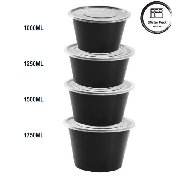 Quality Black Rectangular and Round Plastic Lunch Boxes Disposable plastic take out containers for sale