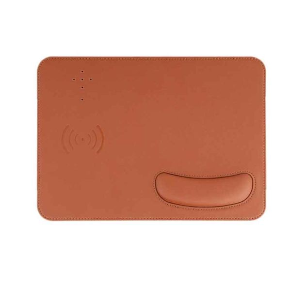 Quality Custom Logo PU Leather Mouse Pad Wireless Charger With Wrist Rest for sale