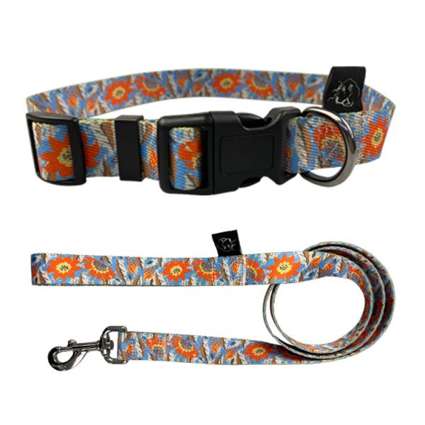 Quality Adjustable Flower Design Dog Puppy Collar And Lead Leash Set In 2 Colours for sale