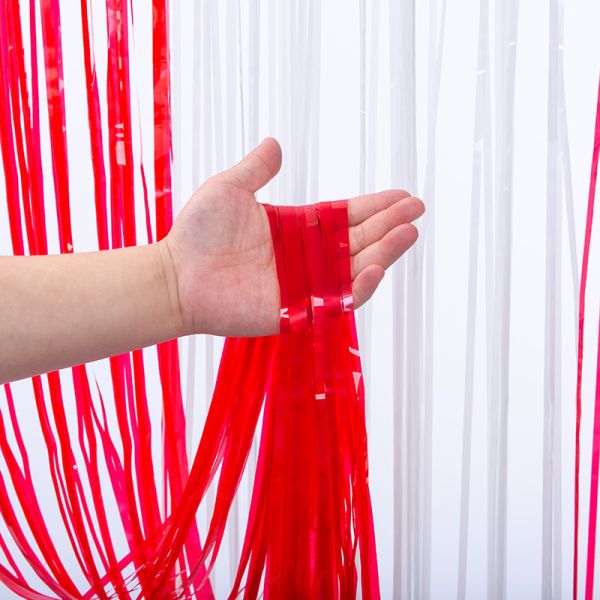 Quality Waterproof Anti Bacterial PET Modern Red Foil Fringe Curtain Macaron Foil Curtain for sale