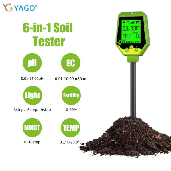 Quality 6- In -1 Soil Tester Soil / EC / Humidity / Fertility / Light / Temperature Soil for sale