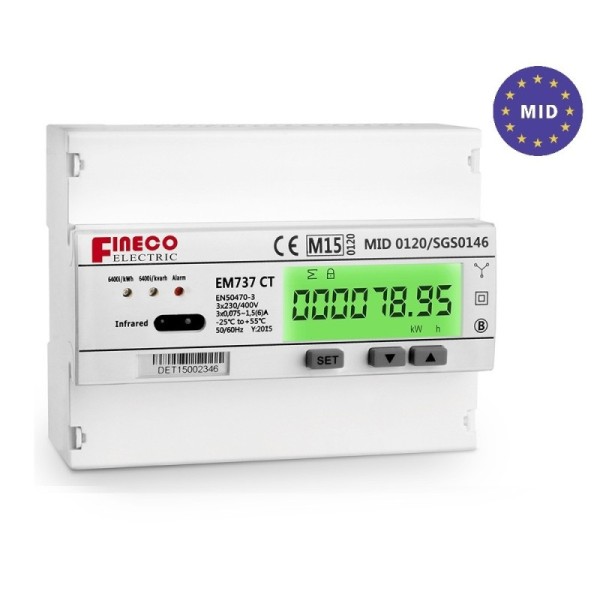 Quality MID Approved Three-Phase Modbus Energy Meter EM737 CT 3*230/400V 10 100 A for sale