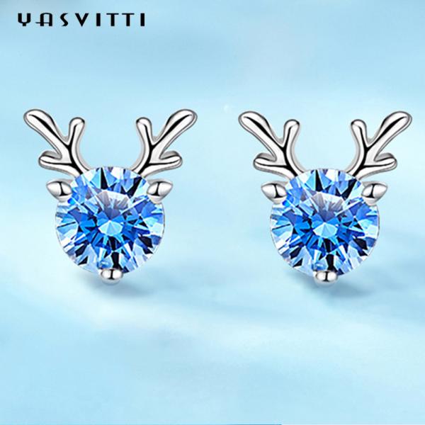 Quality Christmas Jewelry Gift Fashion Small Deer Earrings Personality Blue White for sale