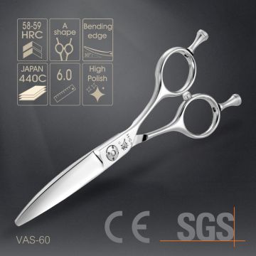 Quality Sliding Cutting Professional Barber Scissors , Curved Blade Scissors UFO Screw for sale