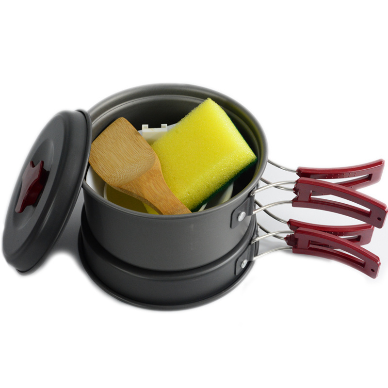 Wholesale Outdoor Non Stick Aluminum Camping Cookware Set Portable Folding Cooking Pot