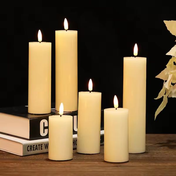 Quality LED Candle Battery Remote Control Flameless Christmas Cylindrical Glass Cylinder Candle for sale