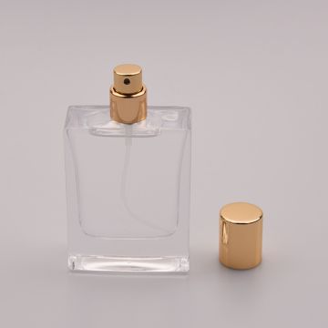 Quality 50ml Flat Glass Perfume Bottle With Small Gold Cap for sale
