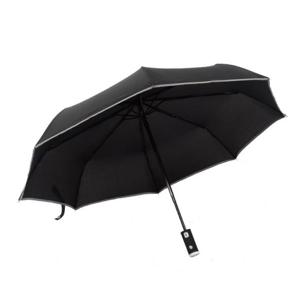 Quality Adults 3 Fold LED Flashlight Handle Umbrella with Reflective Strip and Windproof Cover for sale