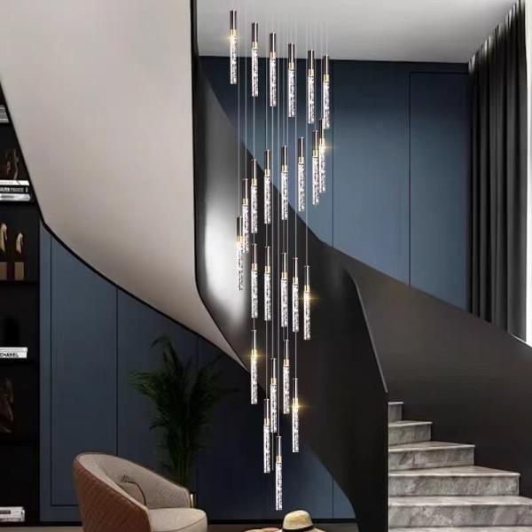Quality Simple Stairwell Long Crystal Column Chandelier High Ceiling Attic Residential for sale