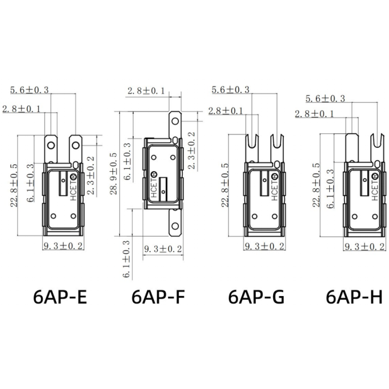 HCET Thermal Overload Protector size specifications
