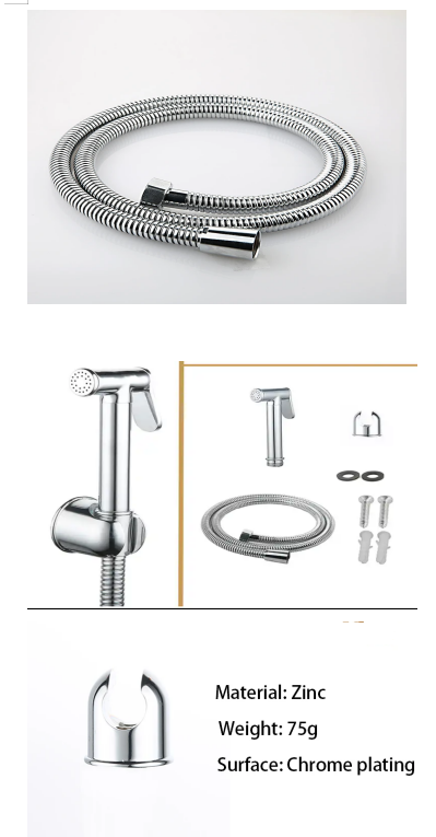 Light grey chrome-plated bidet sprayer side view