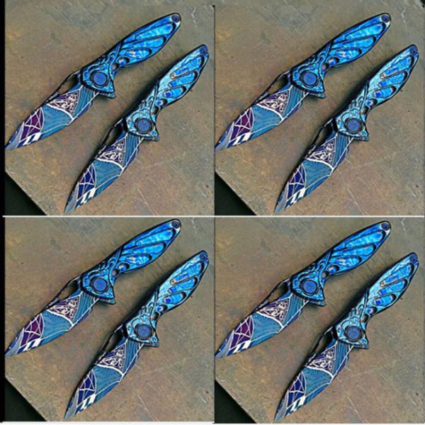 Quality CNC Machining Hunting Knife Designs Blue Damascus Knife for sale
