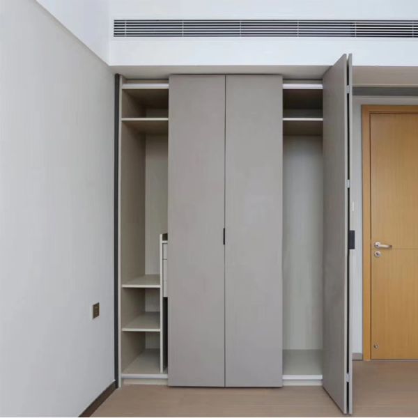 Quality Grey E1 Modern Wardrobe Closets Folding Door Wardrobe With Drawers for sale