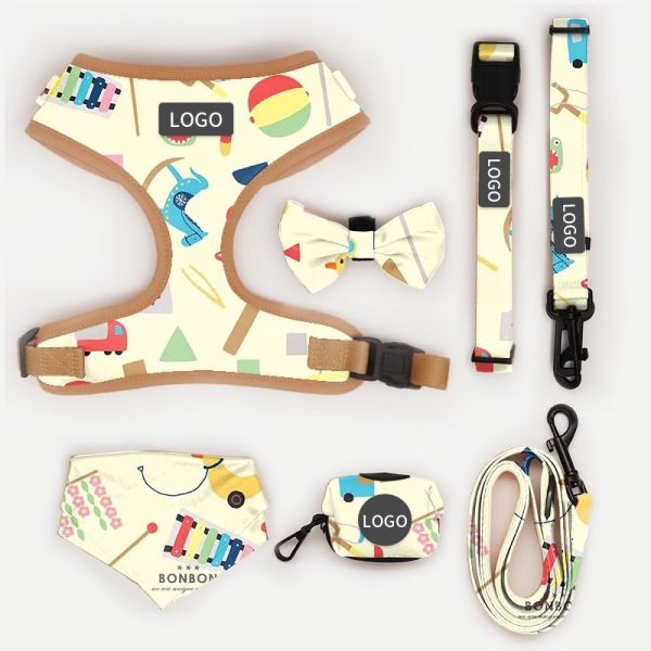 Quality Custom Logo Print Pattern Personalized Pet Harness Set with Bowknot Decoration for sale