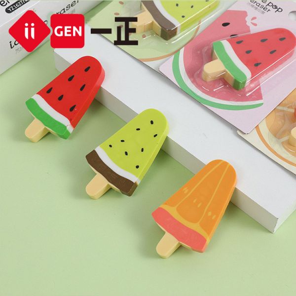 Quality School Stationery Fruit Popsicle Shape Eraser Cute Rubber for Students Using for sale