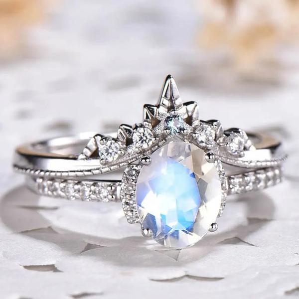 Quality Rainbow Moonstone Engagement CZ Rings 925 Sterling Silver for sale