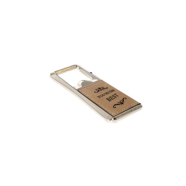 Quality Laser Logo Metal Bottle Opener PU Leather Zinc Alloy Rectangle for sale