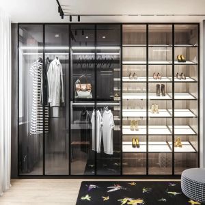 Quality Wardrobe Bedroom Closet Set Tempered Glass Sliding Doors Customized for sale