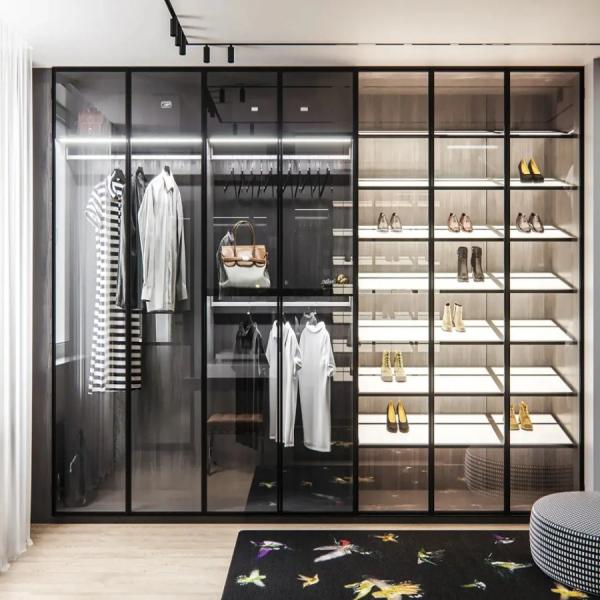 Quality Wardrobe Bedroom Closet Set Tempered Glass Sliding Doors Customized for sale