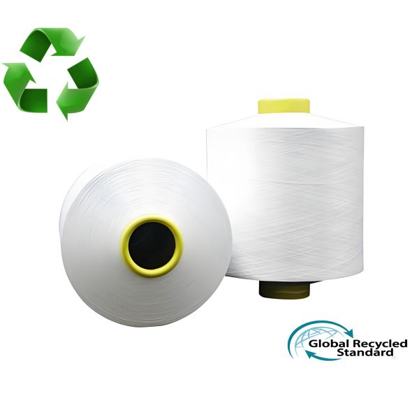 Quality Raw White GRS Polyester Yarn Bright Eco Friendly 150D/72F Full Dull for sale