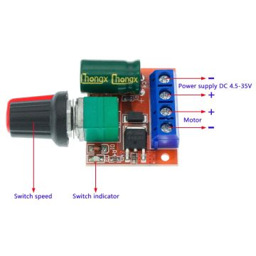 Quality CA-105A Mini 5A Dc Motor Speed Controller Module Max 90W 3V-35V for sale