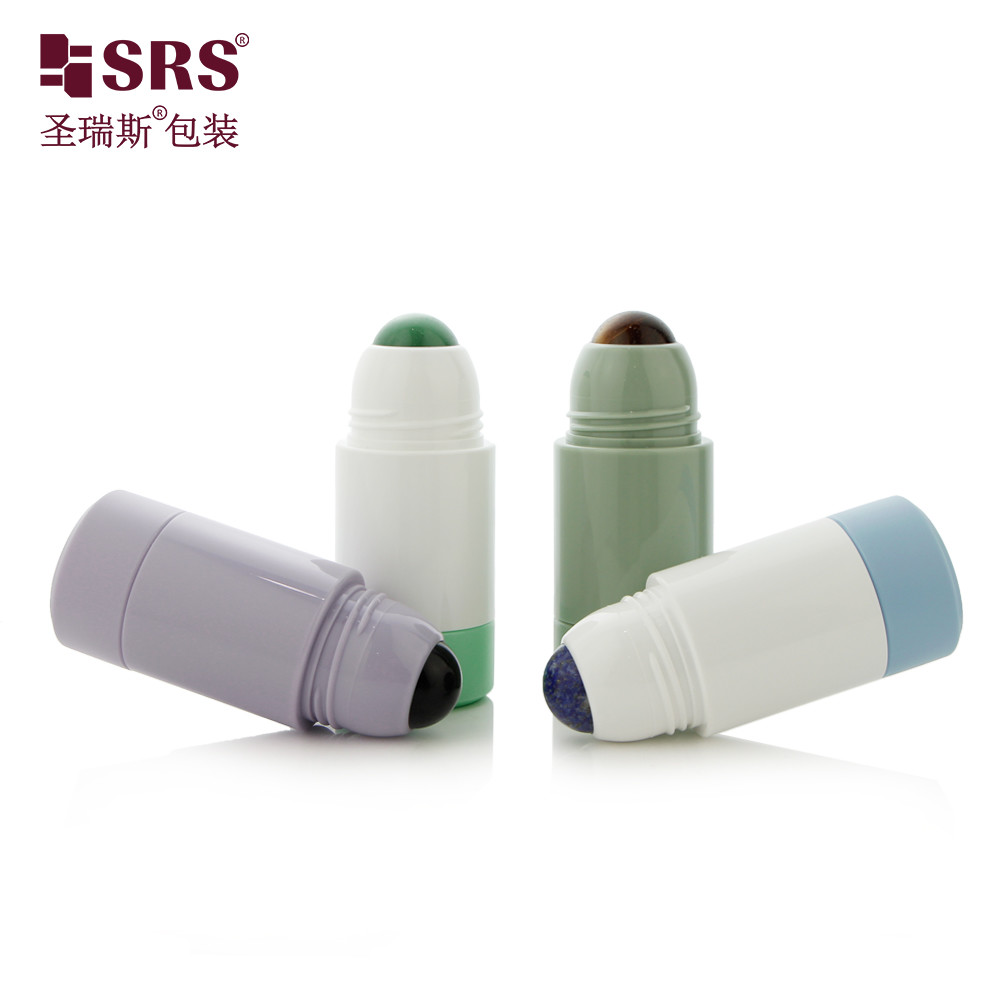 RPPE 50ml big size Refill Type pP plastic roller bottle with Natural Energy Gemstone Roller Ball for Massage