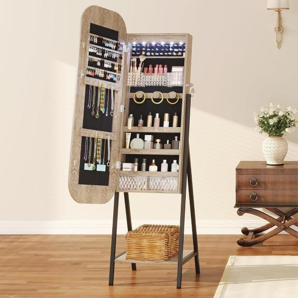 Quality Rectangle Jewelry Armoire Mirror Lockable Full Length Mirror With Storage for sale