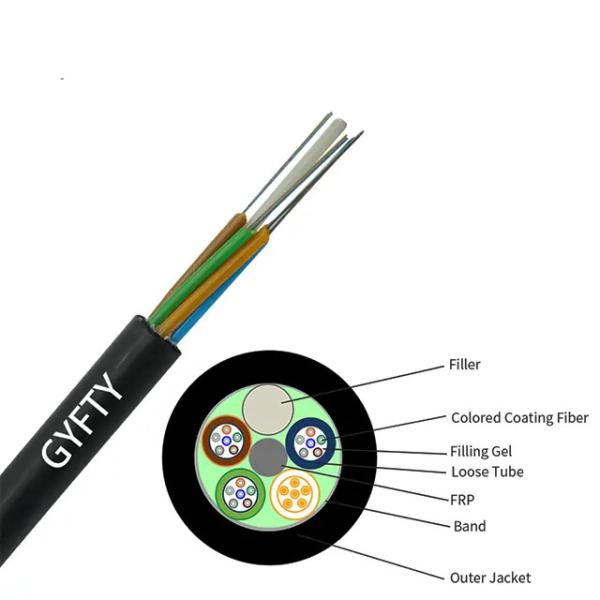 Quality Outdoor Fiber Optic Cable 12 24 48 Cores PE Jacket Sheath Fibra Optica 12 Hilos GYFTY Cable for sale