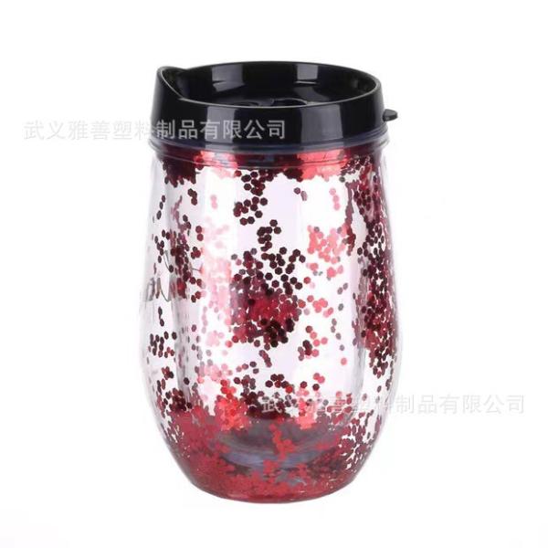 Quality Amazon U-shaped 12oz Wine Glass Egg Cup Double-layer Portable Plastic Cup for sale