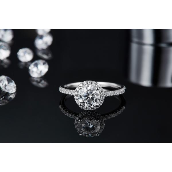 Quality 925 Sterling Silver Jewelry Diamond Moissanite Engagement Rings Round Shaped for sale