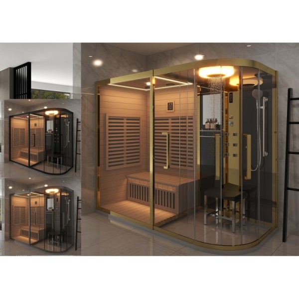 Quality Relaxing Gold Frame Sauna Combined Steam Room For Home With Shower for sale