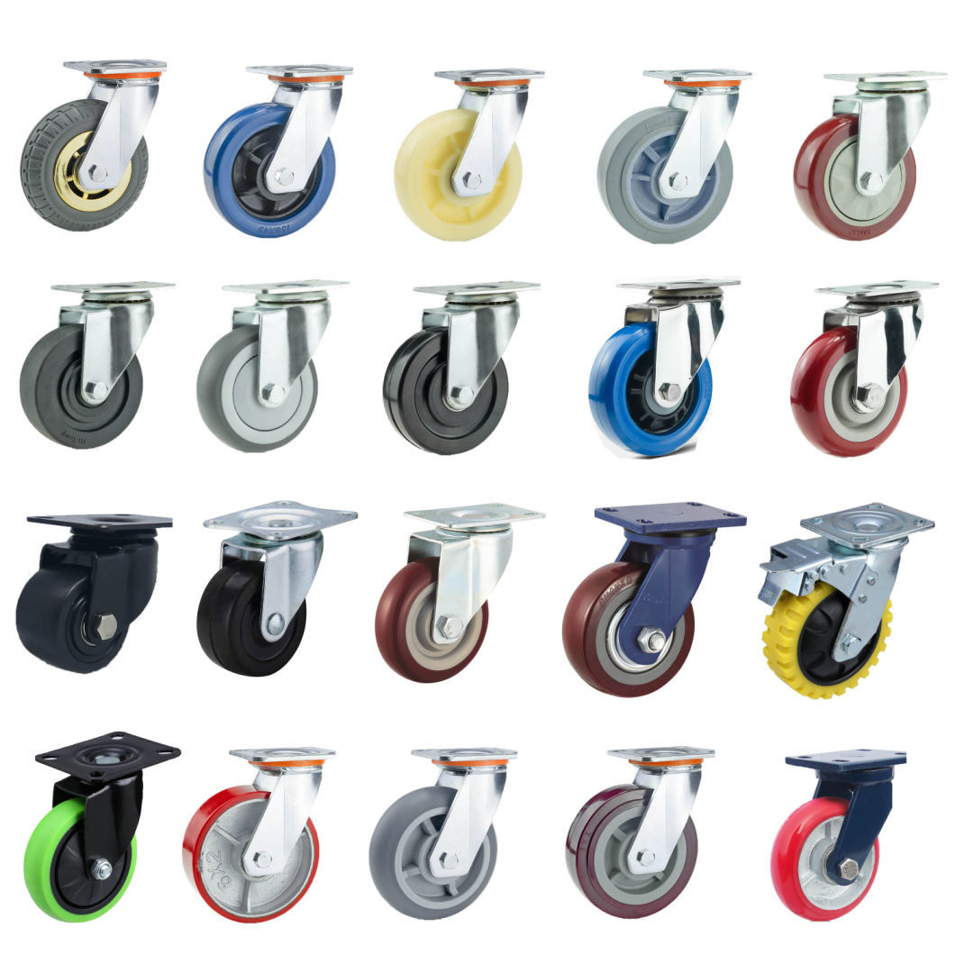 Hot Sale Red Color PU Material Flat Bottom Double Brake Caster