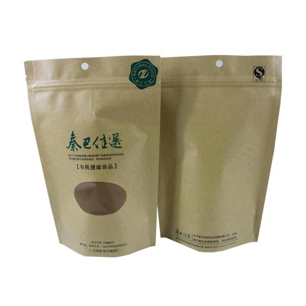 Quality Printed Eco Friendly Resealable Stand Up Kraft Paper Pouch Bags With Custom Round Window For Tea Leaves Beans Packaging for sale