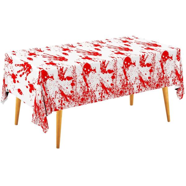 Quality Customized Disposable LDPE Bloody Handprint Tablecloth For Halloween for sale