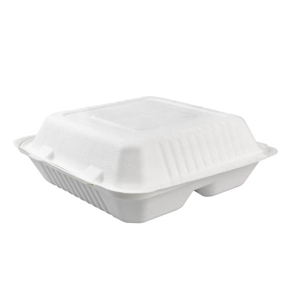 Quality 8in 9in Biodegradable Sugarcane Bagasse Clamshell Freezable Fast Food Container for sale