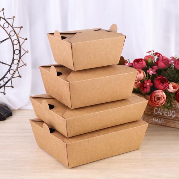 Quality Biodegradable Food Packaging Boxes Takeway Bento Lunch Box Kraft Paper for sale