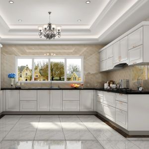 Quality L Shaped Premade White Color Traditional Style Kitchen Cabinets Kitchen Wall for sale