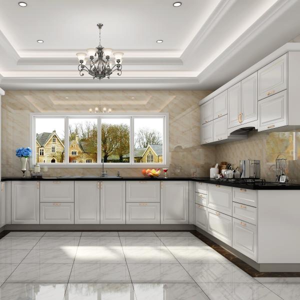 Quality L Shaped Premade White Color Traditional Style Kitchen Cabinets Kitchen Wall Cupboards for sale