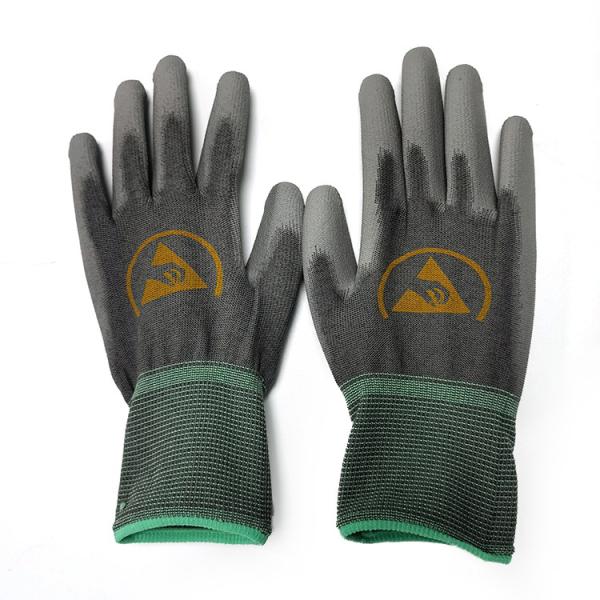 Quality Seamless Knitted ESD PU Palm Fit Gloves With Polyester Liner for sale