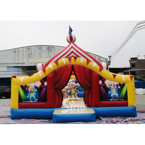 Quality Circus Clown Themed Inflatable Fun City Amusement Park With Slide Inside For Kids for sale