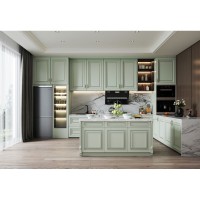 Quality American Shaker Style White PVC Island Kitchen Cabinet RTA Kitchen Cabinet With for sale
