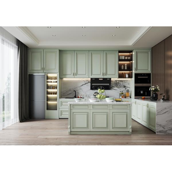 Quality American Shaker Style White PVC Island Kitchen Cabinet RTA Kitchen Cabinet With Island for sale