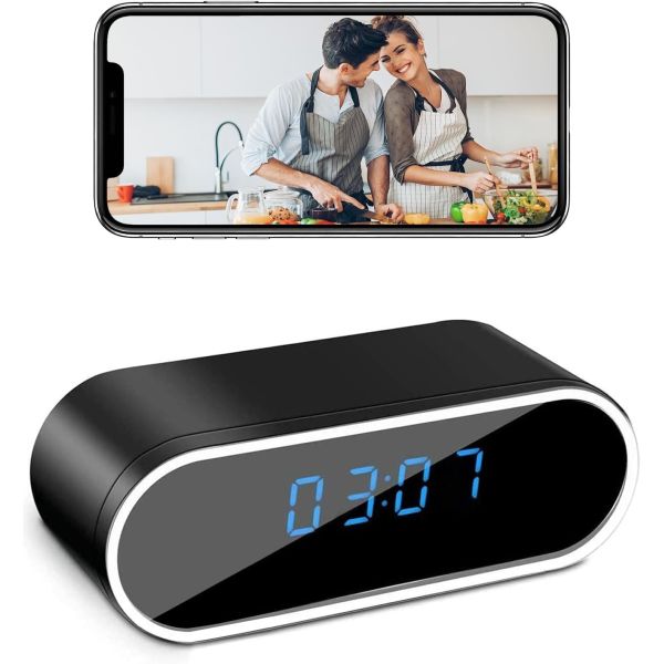 Quality Black Alarm Clock Hidden Camera 1080P HD Wifi Spy Camera With Night Vision for sale