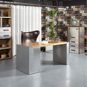 Quality Nidea #318 Industrial-Style Wood Top Aluminum Frame Home Office Desk with for sale